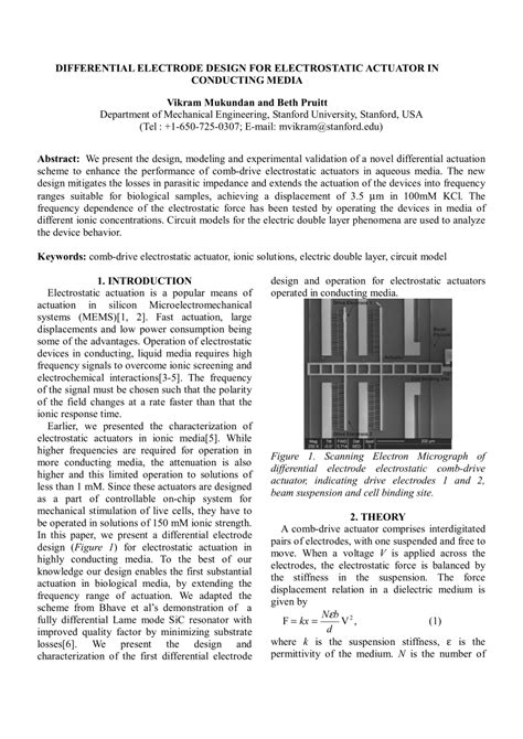Pdf Differential Electrode Design For Electrostatic Actuator In Conducting Media