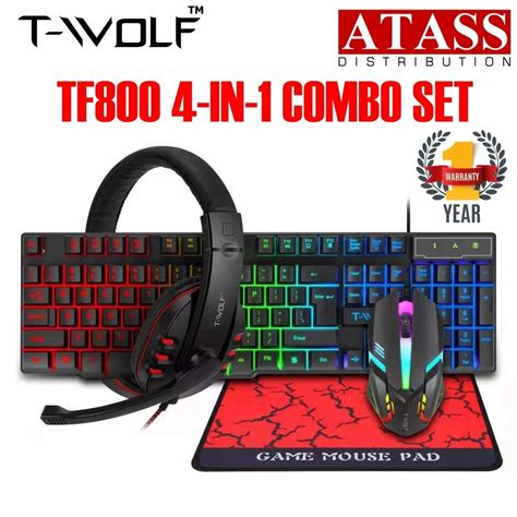 T Wolf Tf800 4 In 1 Gaming Keyboard Mouse Headset Mousepad Gaming Set Tf200 Tf230 Shopee Malaysia