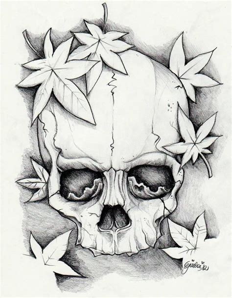 Skull And Momiji Leaves By Giulaibloomlust On Deviantart Skulls