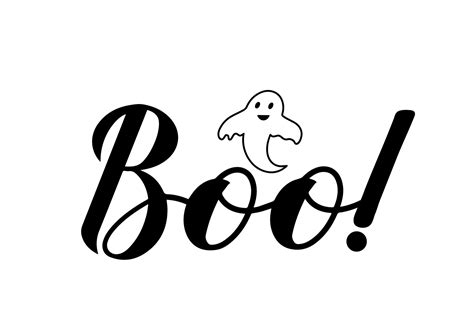 Boo Hand Lettering With Cute Cartoon Ghost Isolated On White Easy To