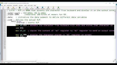 8086 Program That Accepts The Character Input From Keyboard And Display