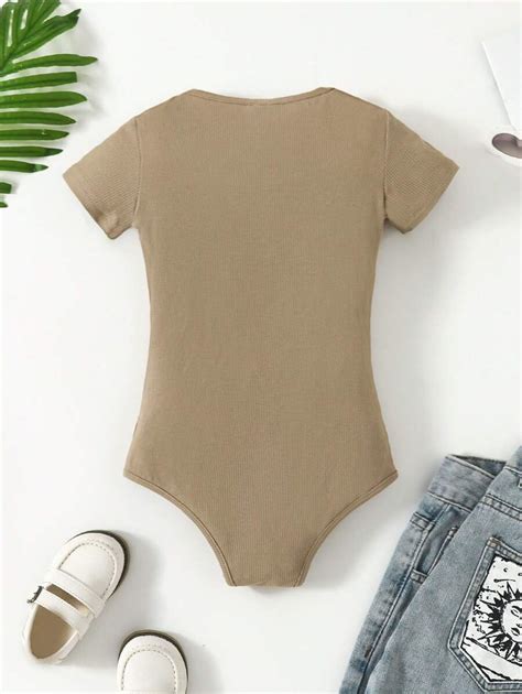 Shein Tween Girl Square Neck Ribbed Knit Bodysuit Shein Usa