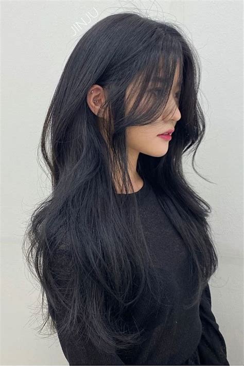 긴머리 허쉬컷 다크애쉬그레이 Hush Cut Dark Ash Gray Long Hair Styles Hair Inspiration Long Hair Cuts