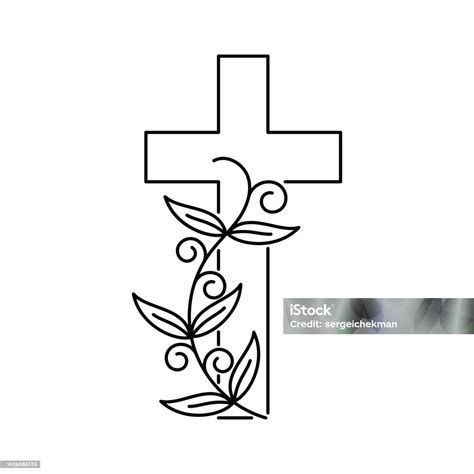 기독교는 식물과 교차합니다 꽃과 교차하십시오 기독교 십자가의 선형 디자인 세례식에 대한 스톡 벡터 아트 및 기타 이미지 세례식 성찬식 종교 Istock