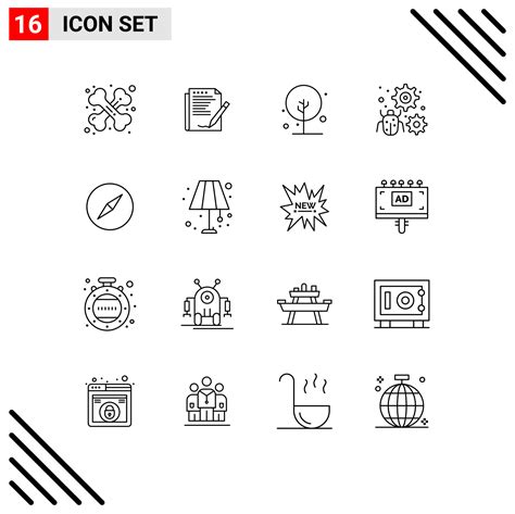 16 User Interface Outline Pack Of Modern Signs And Symbols Of Gear Bug
