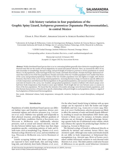 Pdf Life History Variation In Four Populations Of The Graphic Spiny Lizard Sceloporus