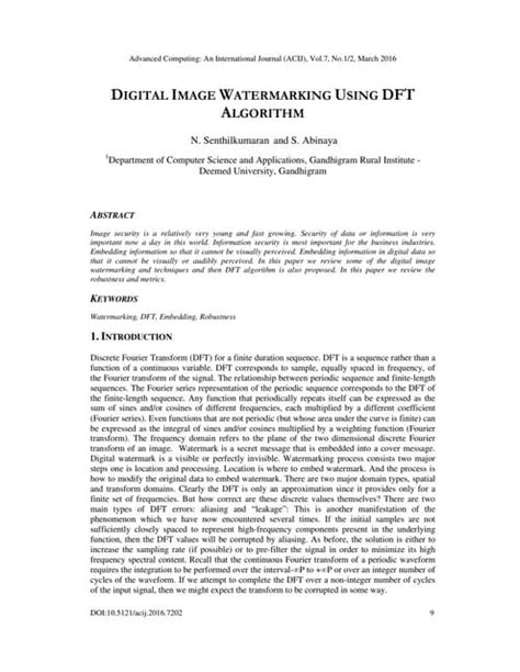 digital image watermarking using dft algorithm pdf