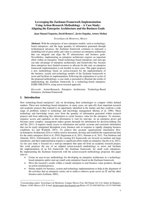 Pdf Leveraging The Zachman Framework Implementation Using Action Research Methodology A Case