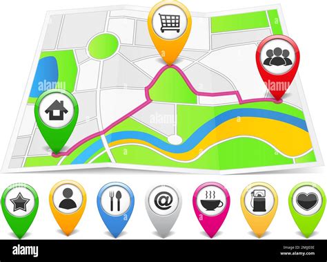 Map Markers With Different Icons On The Abstract Map Vector Eps10