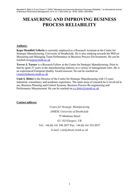 Pdf Measuring And Improving Business Process Reliability