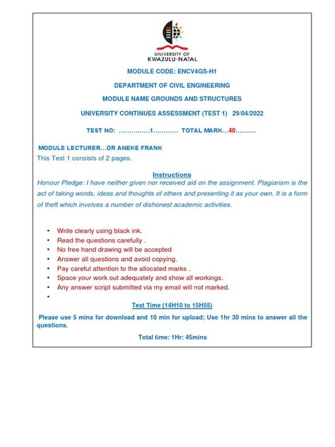 Test 1 Question Gs Pdf Deep Foundation Geotechnical Engineering