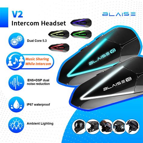 Blaise V2 Motorcycle Helmet Intercom Headset Music Sharing While In Intercom Double Core 5 3 5 3