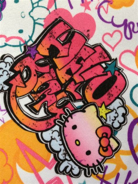 Hello Kitty Graffiti T Shirt With Hearts And Stars