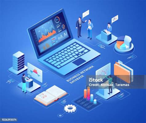 비즈니스 네트워크 데이터베이스 벡터 아이소메트릭 삽화입니다 데이터에 대한 스톡 벡터 아트 및 기타 이미지 데이터 개념 교육 Istock