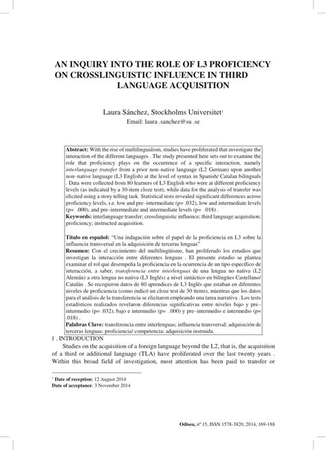 Pdf An Inquiry Into The Role Of L3 Proficiency On Crosslinguistic Influence In Third Language