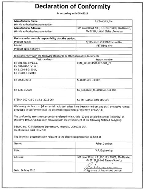 LECTROSONICS IFBT4 VHF Frequency Agile Compact IFB Transmitter Instruction Manual