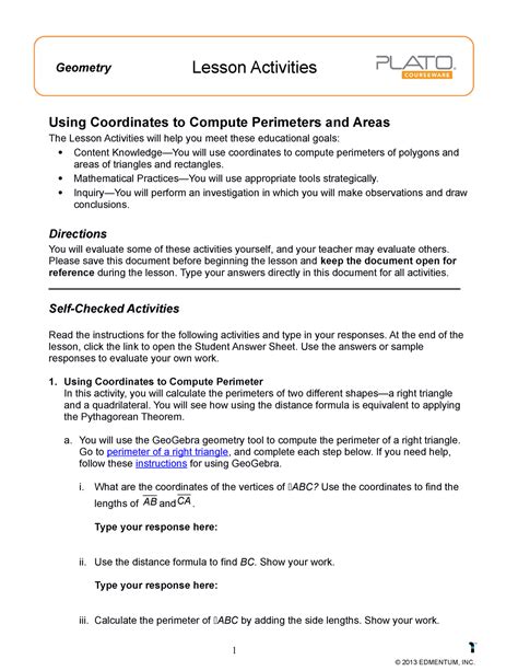 Using Coordinates To Compute Perimeters And Areas La Mathematical