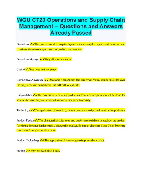 Wgu C720 Operations And Supply Chain Management Questions And Answers Already Passed Supply