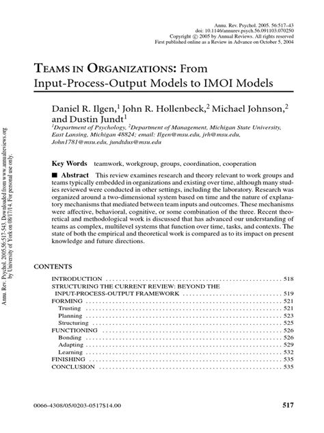 Teams In Organizations From Input Process Output Models To Imoi Models