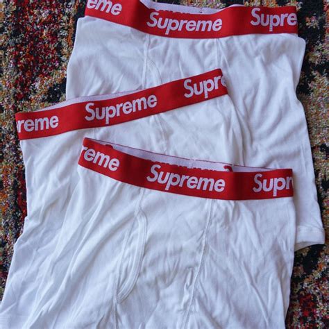Supreme Mens White And Red Boxers And Briefs Depop