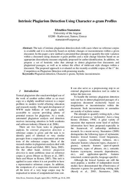 Pdf Intrinsic Plagiarism Detection Using Character N Gram Profiles