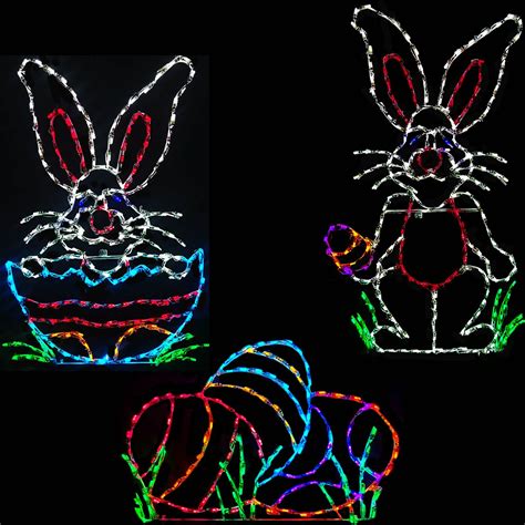 Easter Outdoor Decorations Led Easter Bunnies And Eggs Scene Large Wireframe Yard Art Etsy