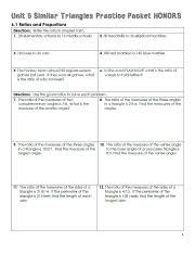 Unit 6 Practice Packet HONORS Pdf Unit 6 Similar Triangles Practice Packet HONORS 6 1 Ratios