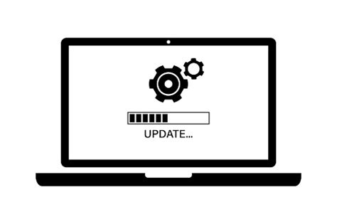 프로세스에서 시스템 업데이트 진행률 표시줄을 업데이트하는 소프트웨어입니다 랩톱 화면에서 아이콘을 다운로드합니다 벡터 일러스트레이션 컴퓨터 소프트웨어에 대한 스톡 벡터 아트