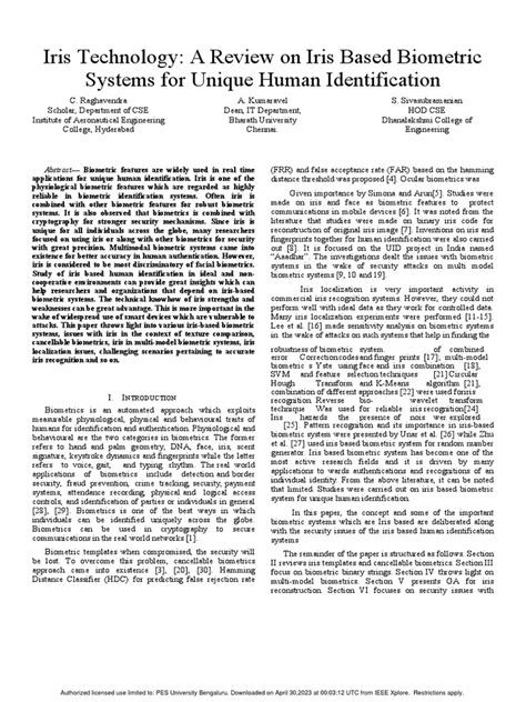 Iris Technology A Review On Iris Based Biometric Systems For Unique