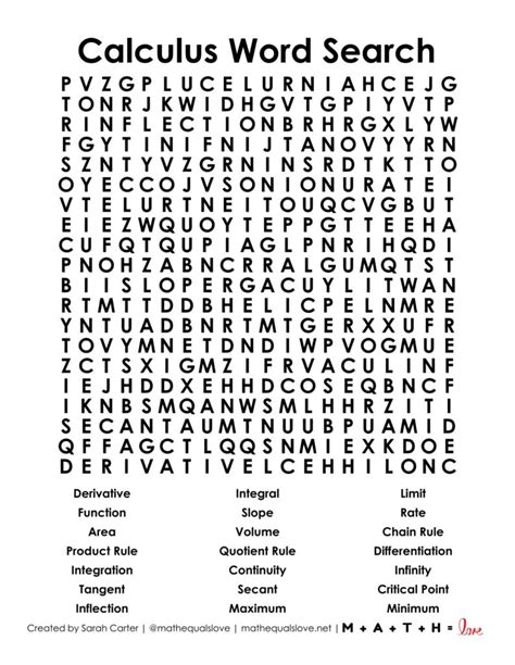 Calculus Word Search Puzzle Math Love