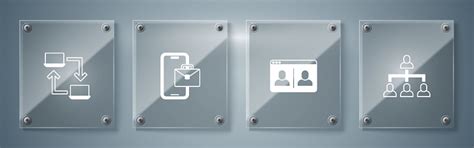 계층 구조 조직도 차트 화상 채팅 회의 프리랜서 및 온라인 작업을 설정합니다 정사각형 유리 패널 벡터 Brand Name