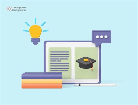 전자 학습 가정에서의 온라인 교육의 개념 3d 현실적인 렌더링 그림입니다 프리미엄 Psd 파일