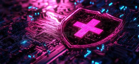 Cybersecurity Shield With Medical Cross Symbol On Circuit Board Background Stock Image Image