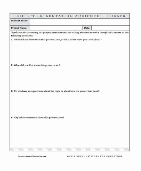 Presentation Feedback Form Templates