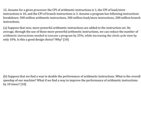 solved 12 assume for a given processor the cpi of