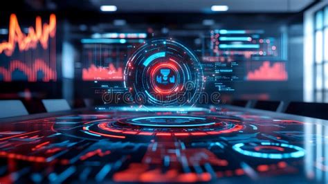 Futuristic Digital Dashboard With Glowing Holographic Interface Displaying Analytics And Data