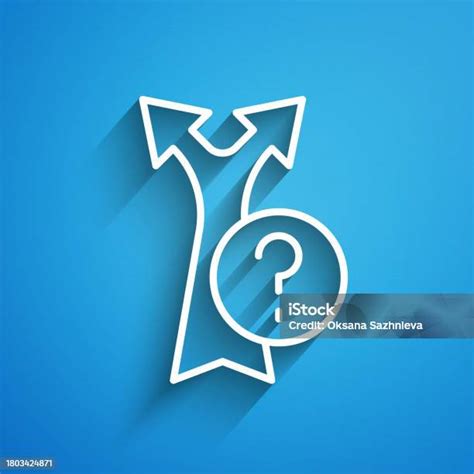 파란색 배경에 격리된 흰색 줄 화살표 아이콘입니다 방향 화살표 머리 기호입니다 탐색 포인터 기호입니다 긴 그림자 벡터 그림자에 대한 스톡 벡터 아트 및 기타 이미지 Istock