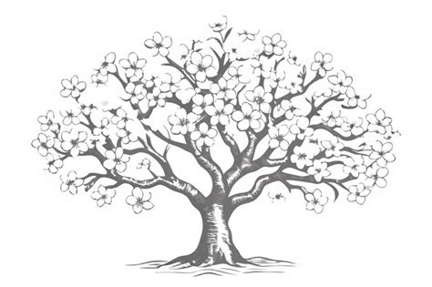 A Drawing Of A Tree With Flowers And A Drawing Of A Cherry Blossom