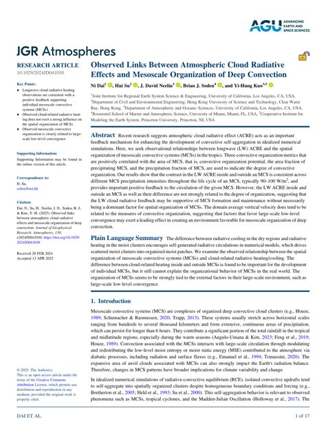 Pdf Observed Links Between Atmospheric Cloud Radiative Effects And Mesoscale Organization Of