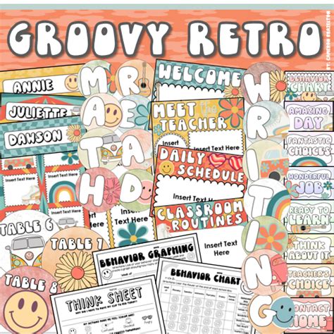 Groovy Retro Class Decor Bundle Behavior Chart Name Plates Labels Signs Made By Teachers