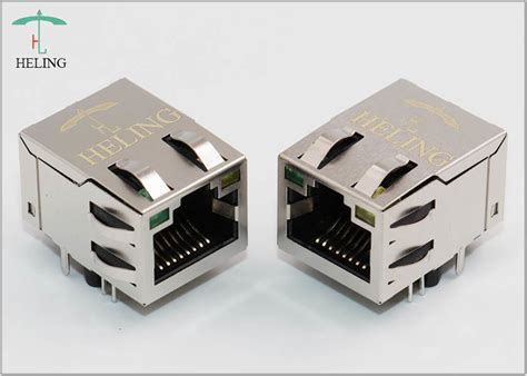 Right Angle Tab Up Rj45 Female Connector With Emi Finger For Pc Card Motherboards