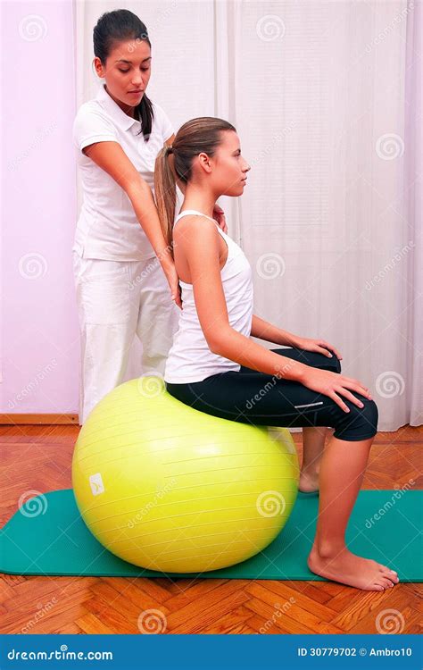 Exercises Control Basin Trunk With Bobath Ball Fitball Stabilization Exercises Royalty Free