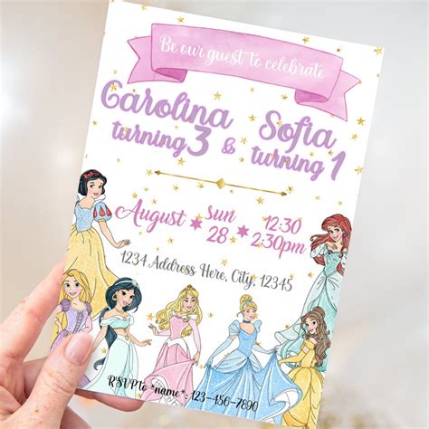 Double Princess Birthday Party Invitations