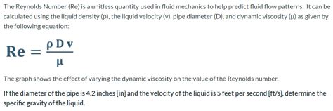 solved the reynolds number re is a unitless quantity used