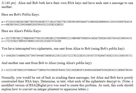 Solved 40 ﻿pts ﻿alice And Bob Both Have Their Own Rsa Keys