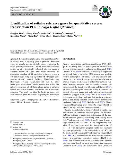 Pdf Identification Of Suitable Reference Genes For Quantitative Reverse Transcription Pcr In