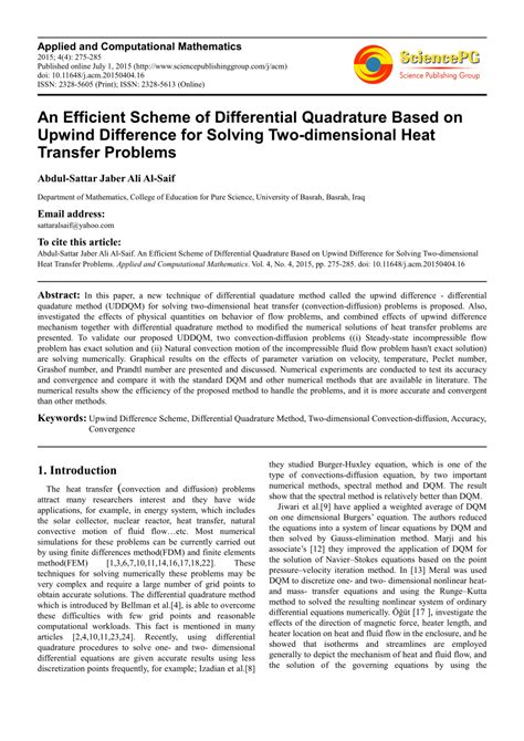 Pdf An Efficient Scheme Of Differential Quadrature Based On Upwind