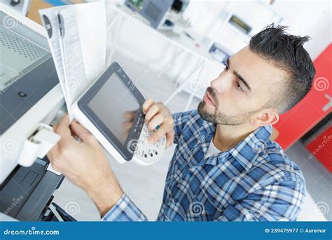 Man Checking Screen Printer Stock Image Image Of Indoors Maintenance