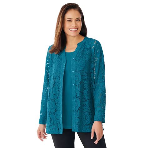 Woman Within Womens Plus Size Lace Shirt
