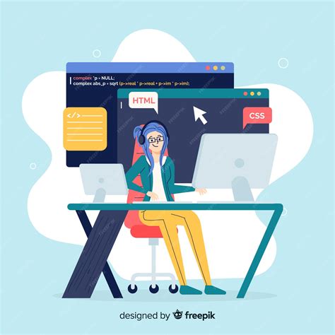 Premium Vector Flat Design Vector Smiling Female Programmer